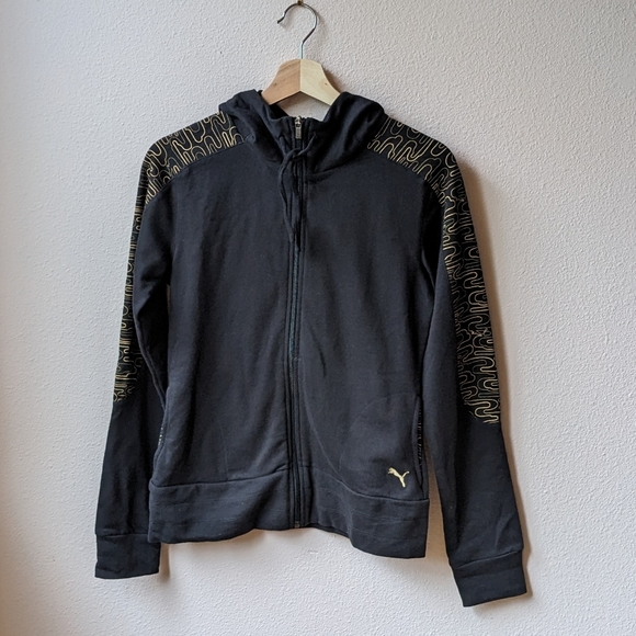 Puma | Tops | Nwt Puma Black Zip Hoodie With Gold Pattern Trim Womens M ...